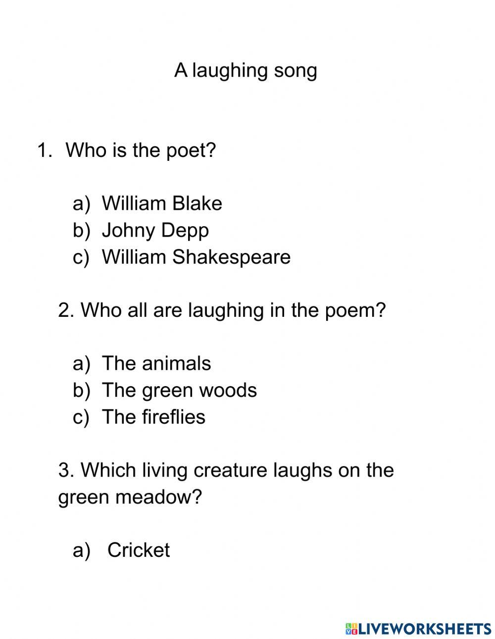 A laughing song worksheet | Live Worksheets