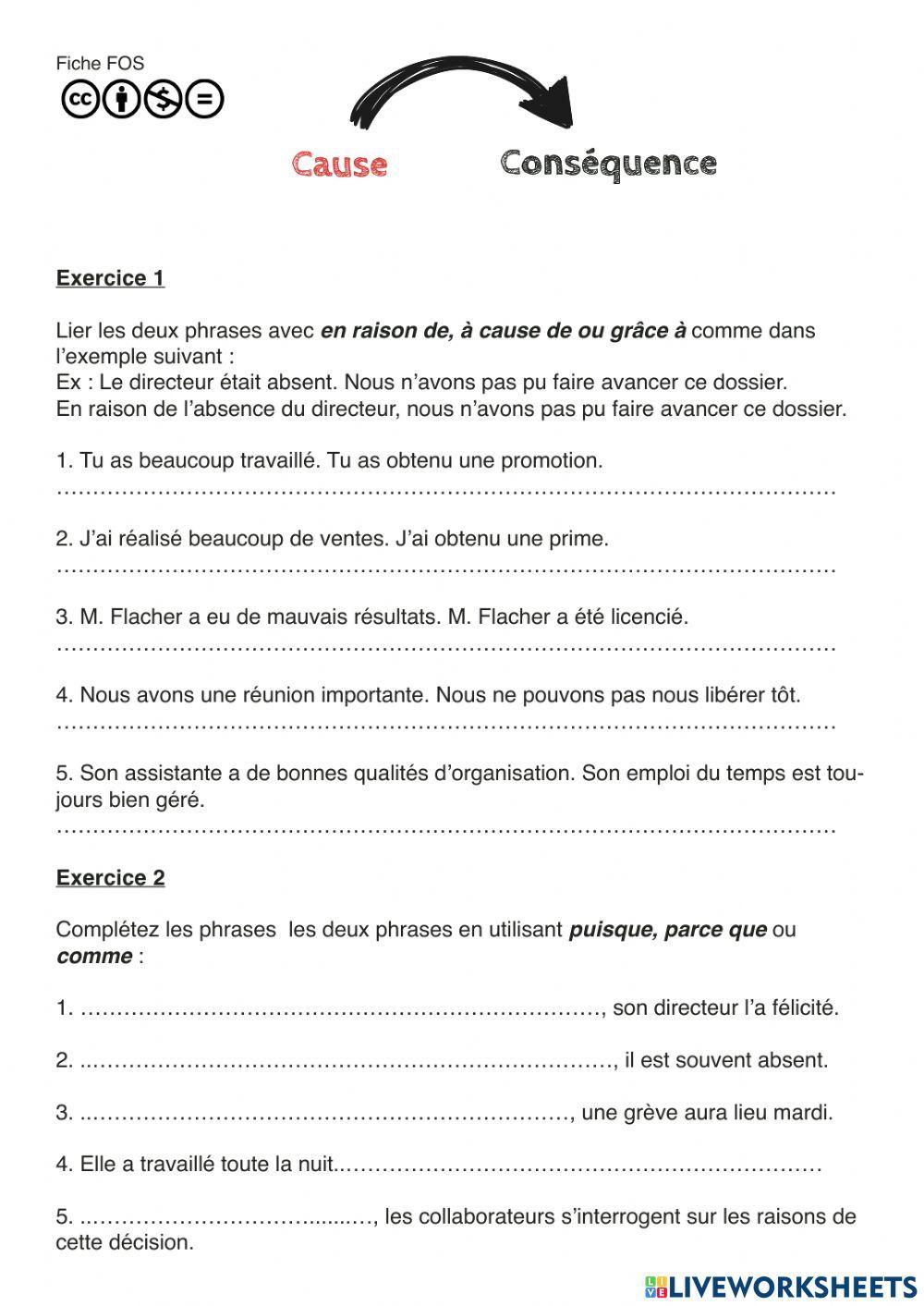 2042246 | Exercices cause et conséquence | Michelle