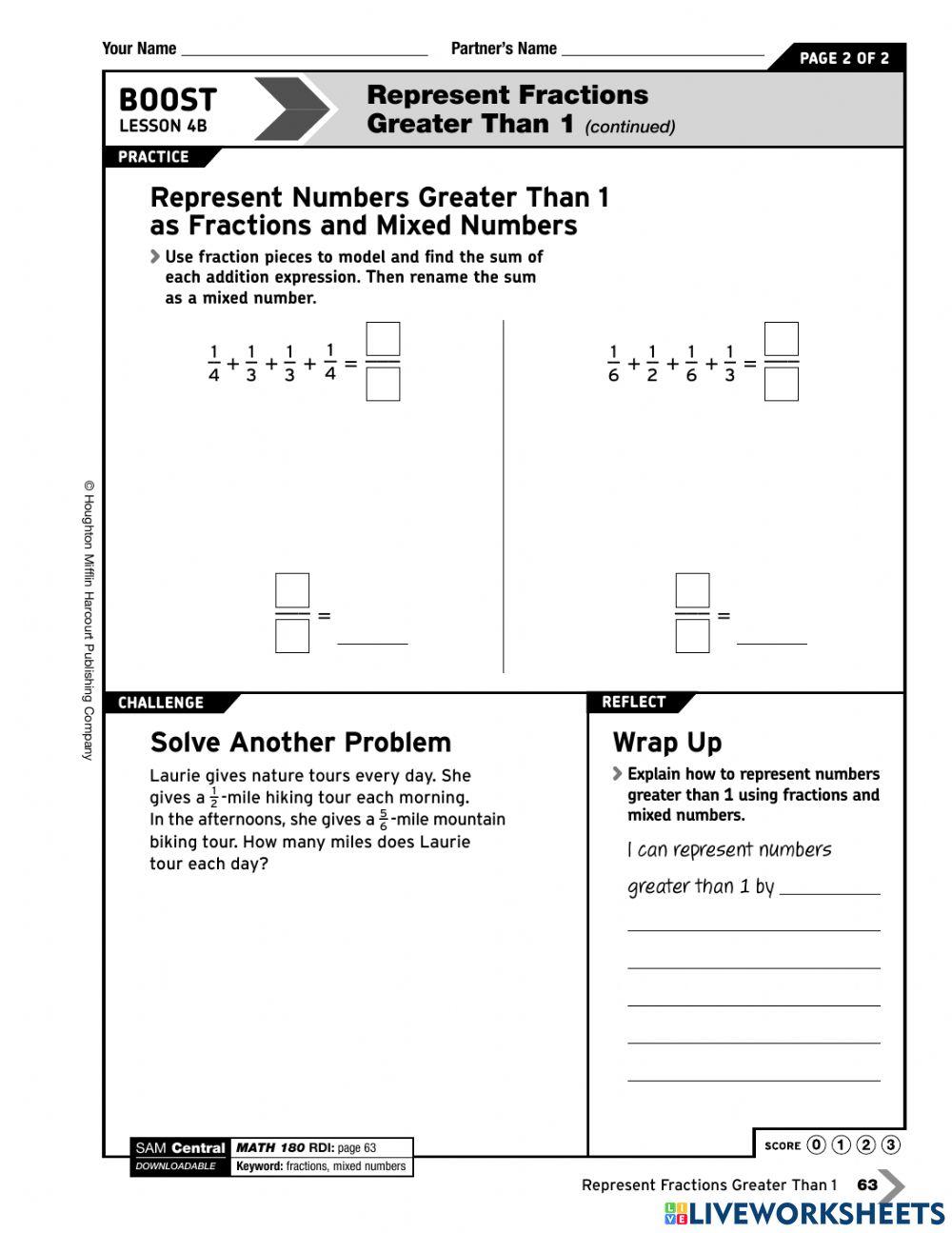 Represent Fractions Greater than 1 online exercise for | Live Worksheets Represent Fractions Greater than 1 online exercise for | Live Worksheets