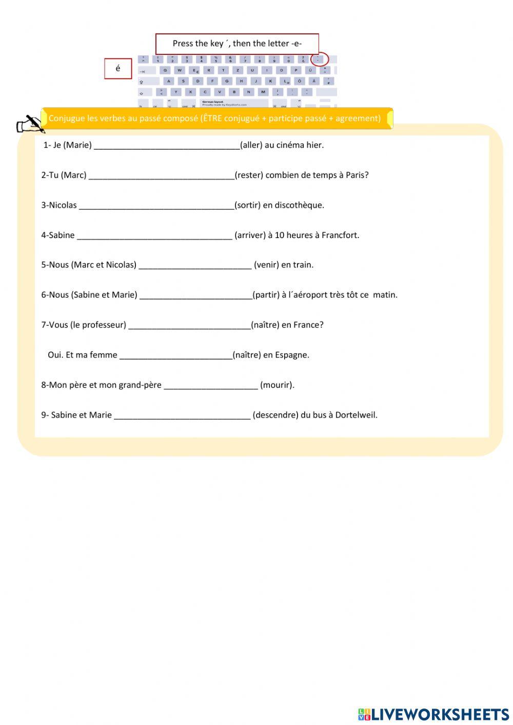 Le Passé Composé Avec Etre Online Exercise For Live Worksheets