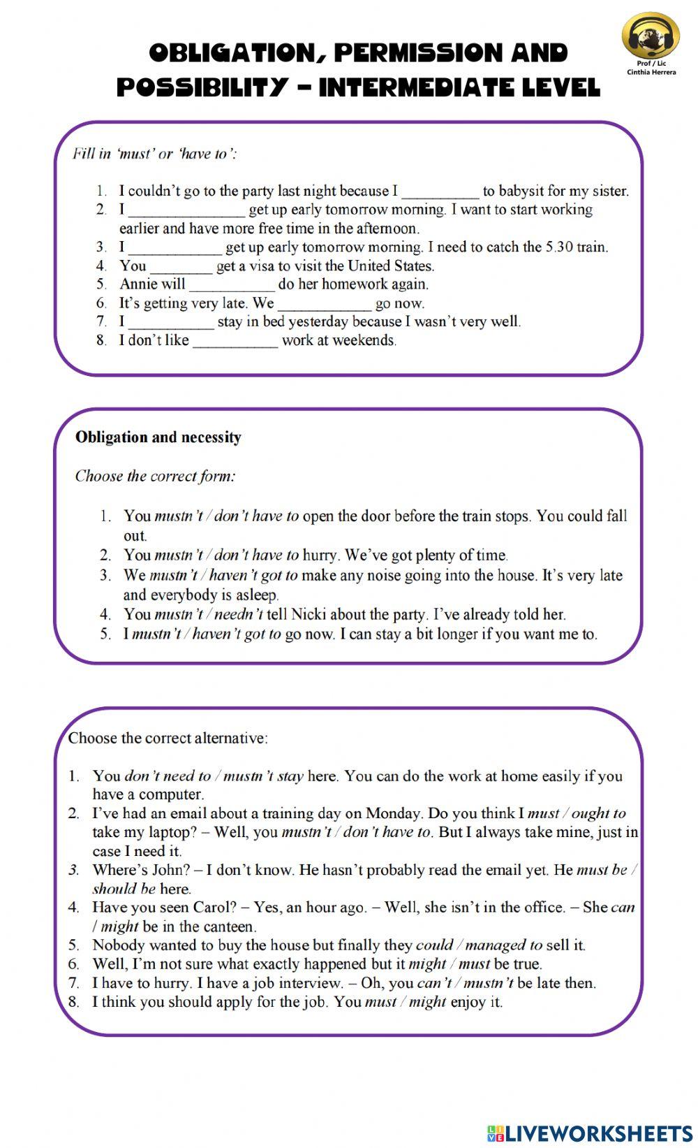 Obligation and others worksheet | Live Worksheets