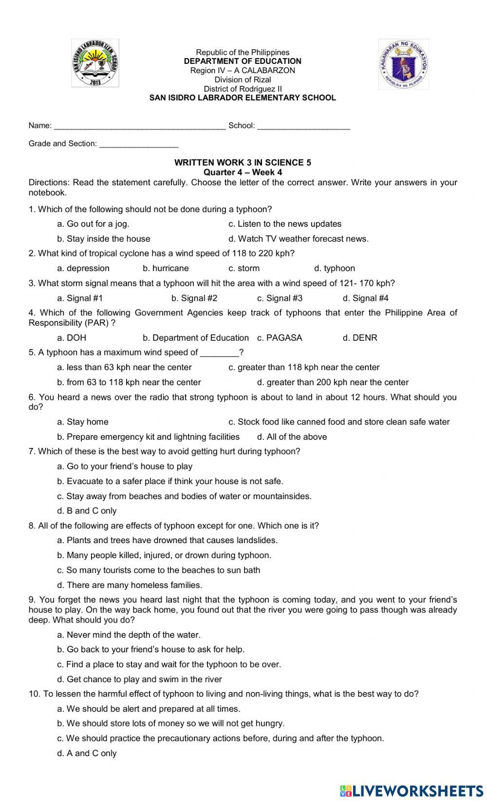 4066593 | SCIENCE WRITTEN WORK 3 (4TH QUARTER) | Veronica