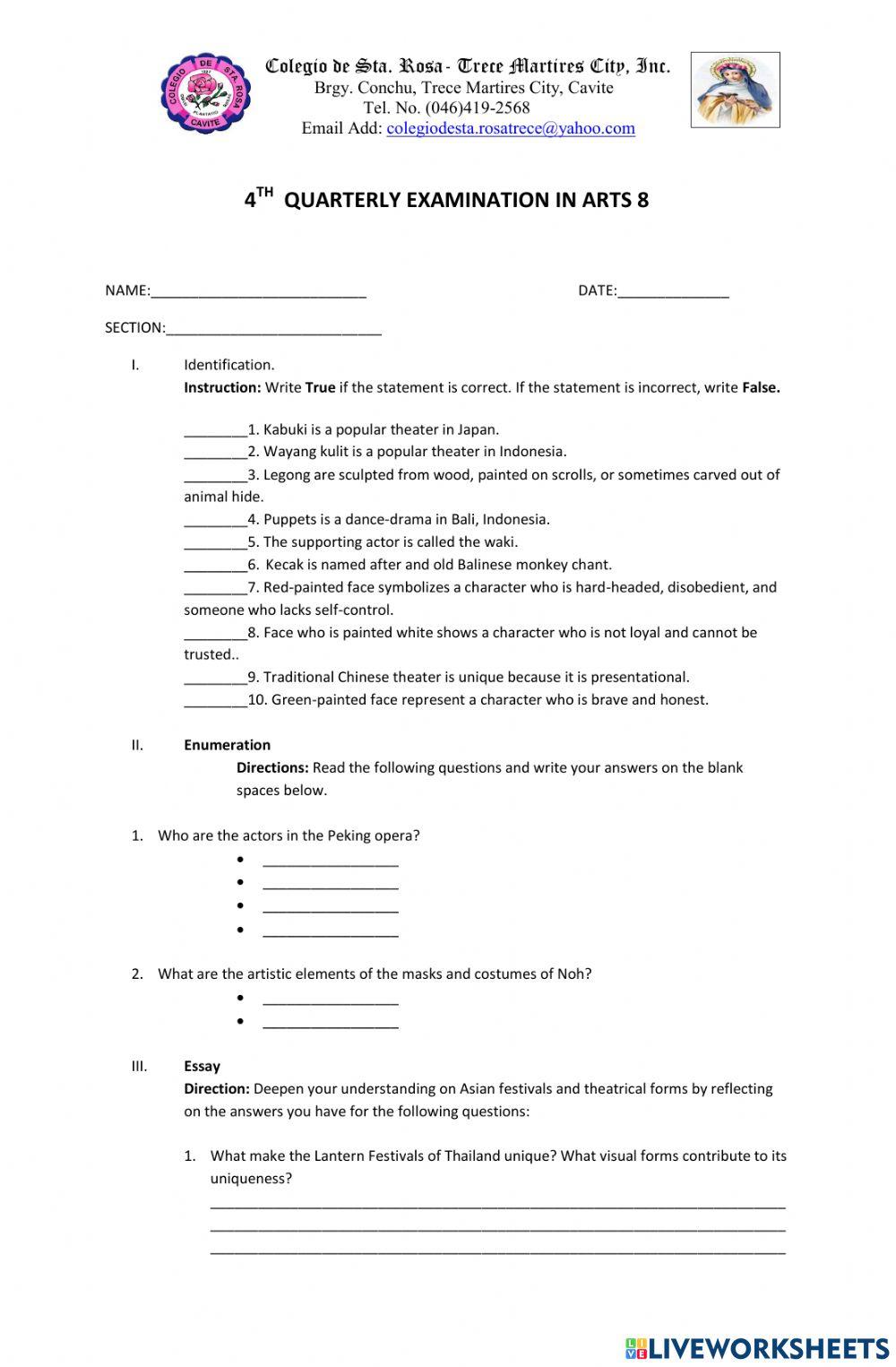 4thq worksheet | Live Worksheets