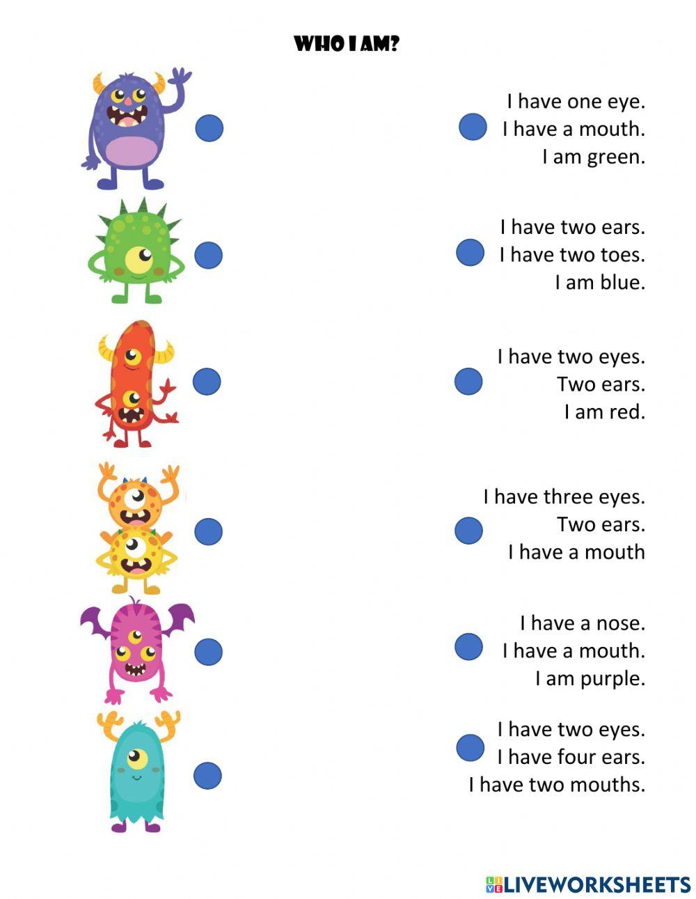 Matching monsters worksheet | Live Worksheets