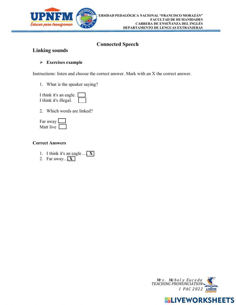 Linking sound | Faviola Jordan Mejia | Live Worksheets