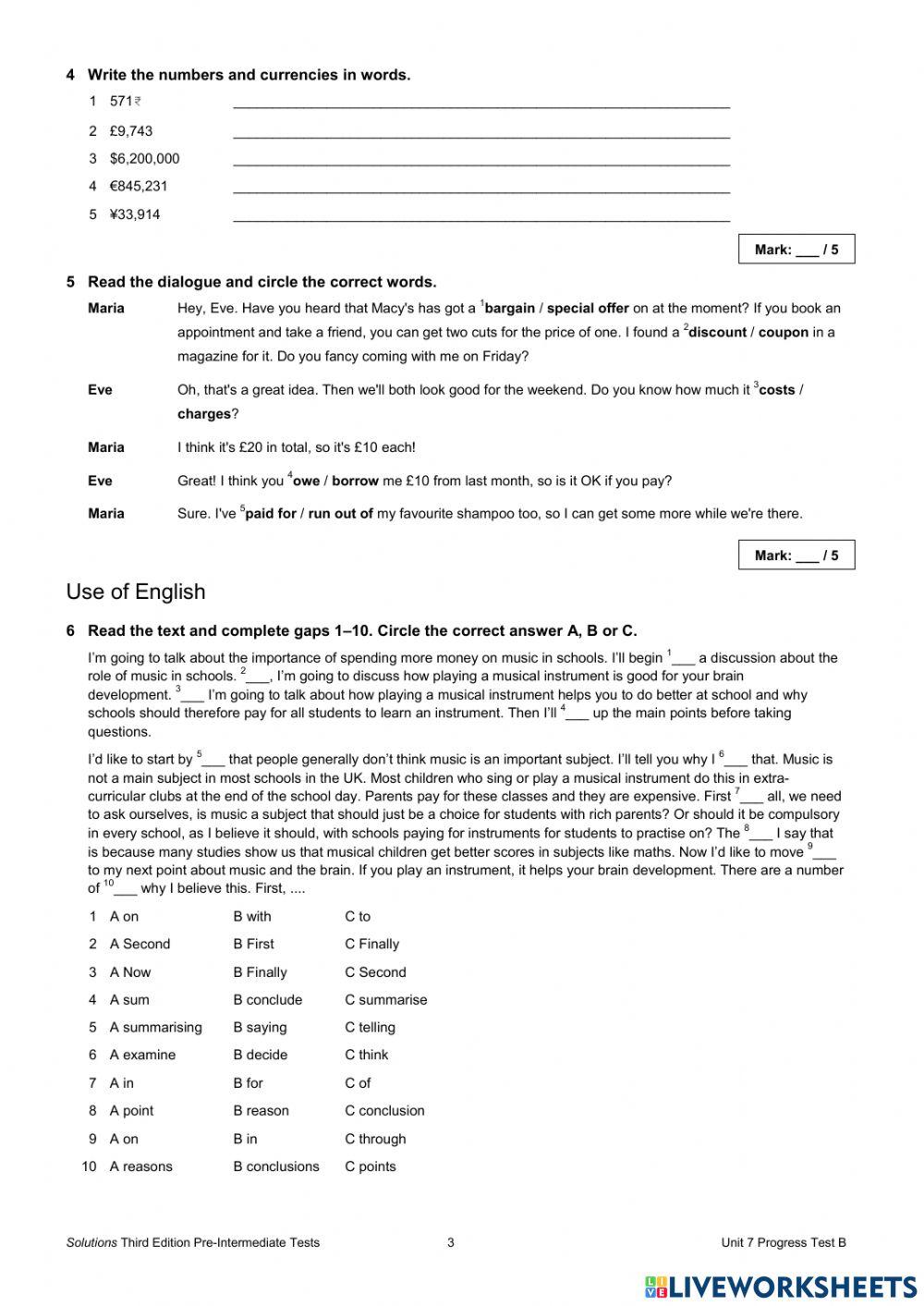 Solutions PRE-I… | Free Interactive Worksheets | 6869218