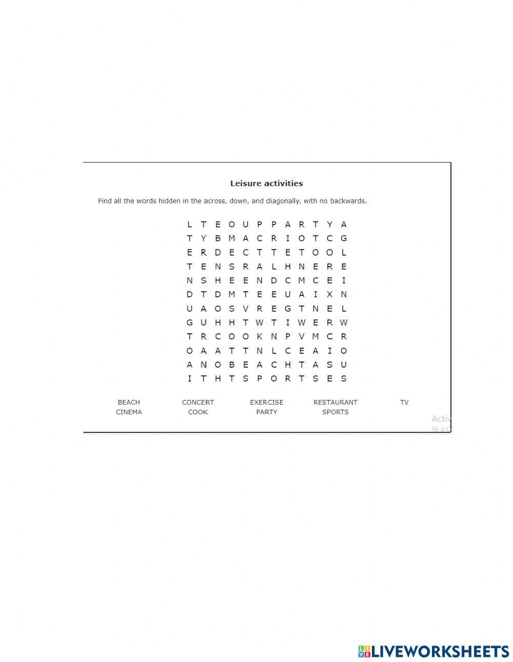Leisure activities interactive exercise for Pre-intermediate | Live ...