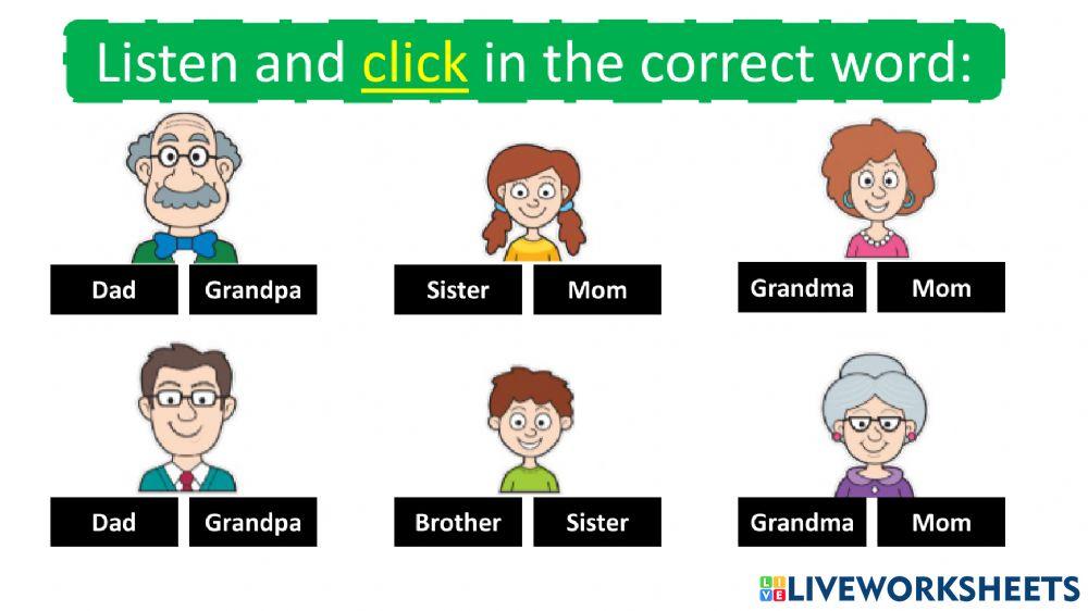 Family online exercise for 1 grade | Live Worksheets