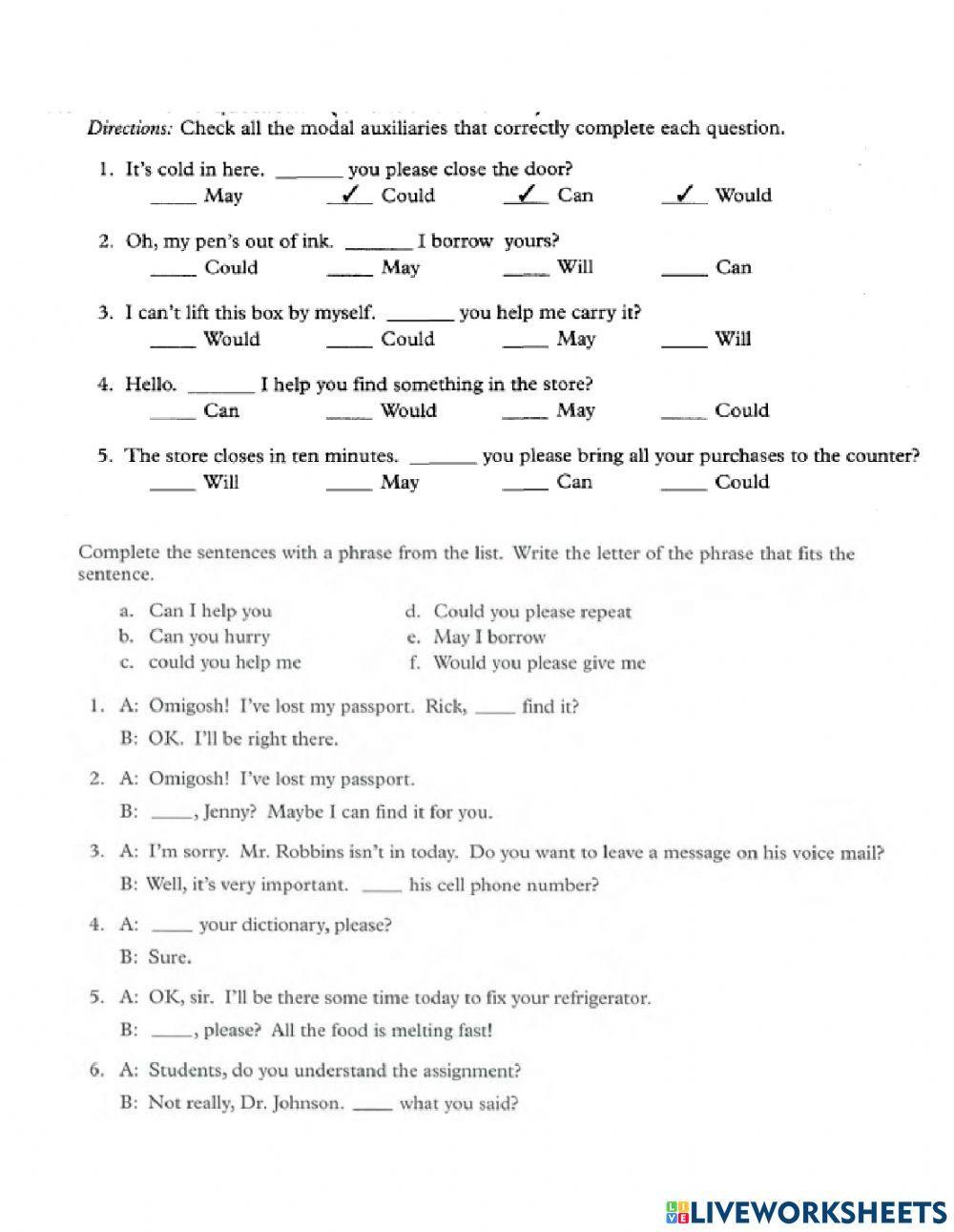 Polite request … | Free Interactive Worksheets | 2043050