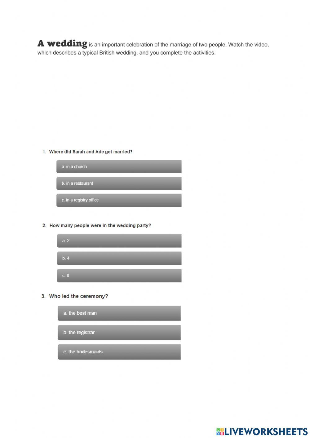 Weddings 2043192 | Natalia | LiveWorksheets