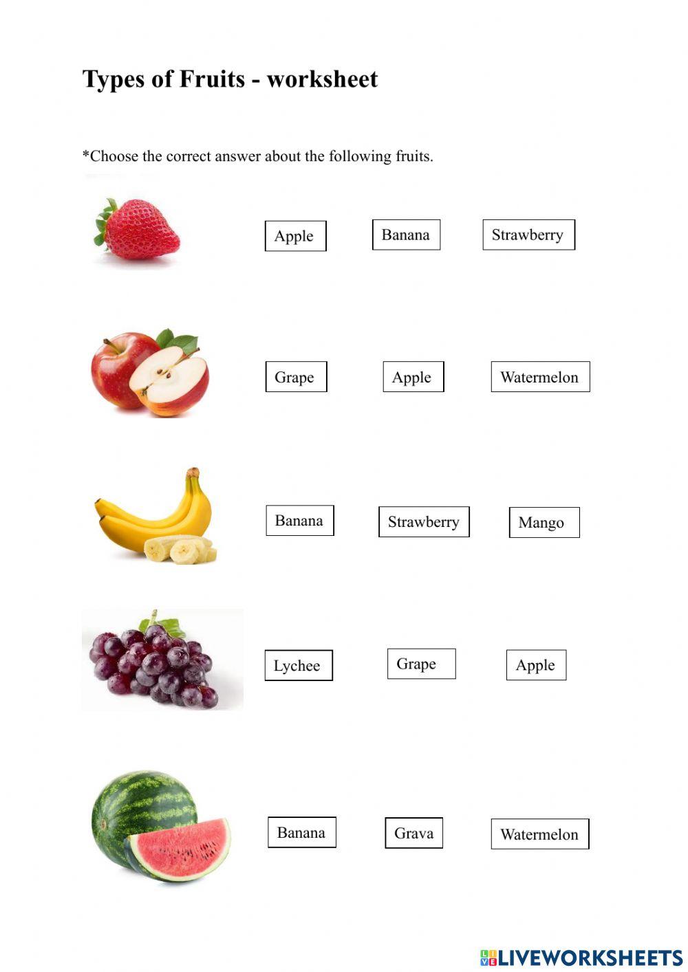 Fruits online exercise for 5-9 | Live Worksheets