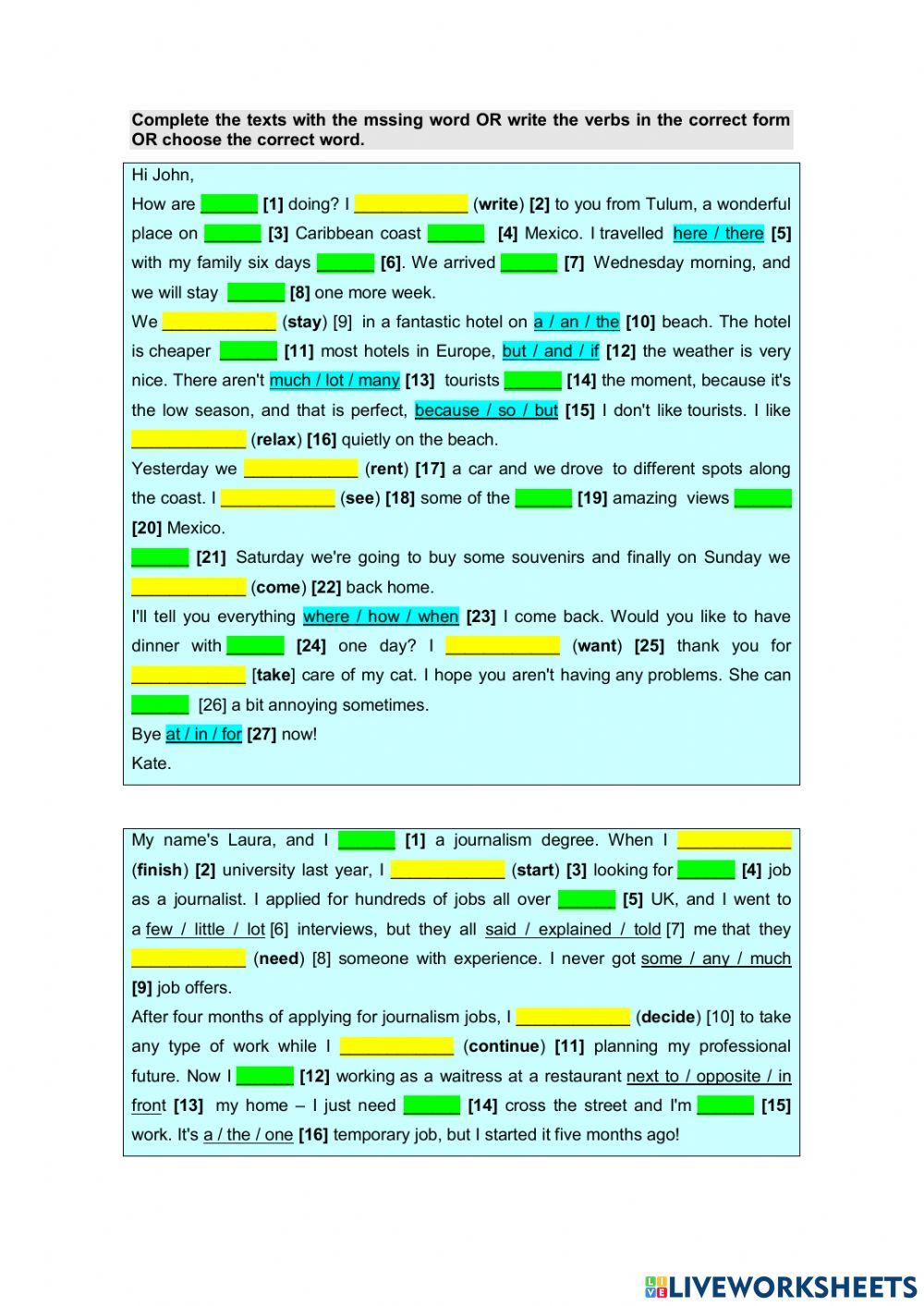 Gapped texts worksheet | Live Worksheets