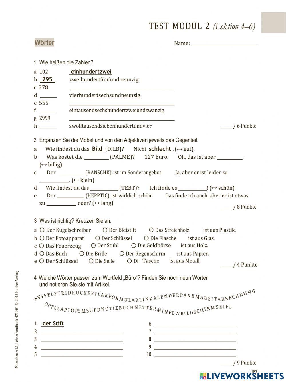 Test zu Modul 2 (Menschen A1.1) 5337549 | OksanaSaika