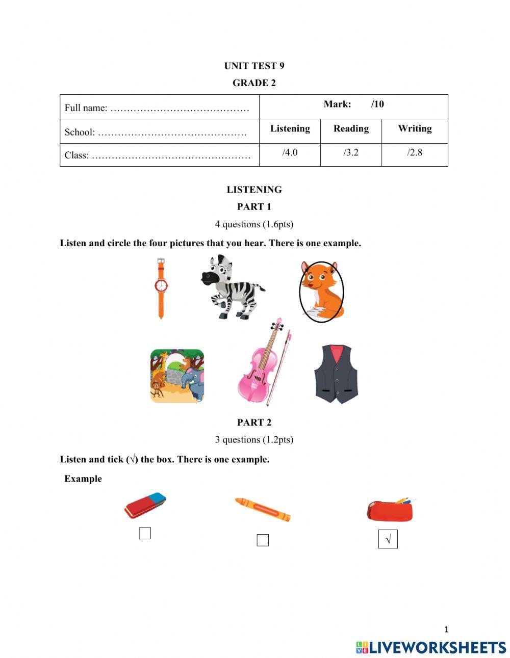 School things online exercise for 2 | Live Worksheets