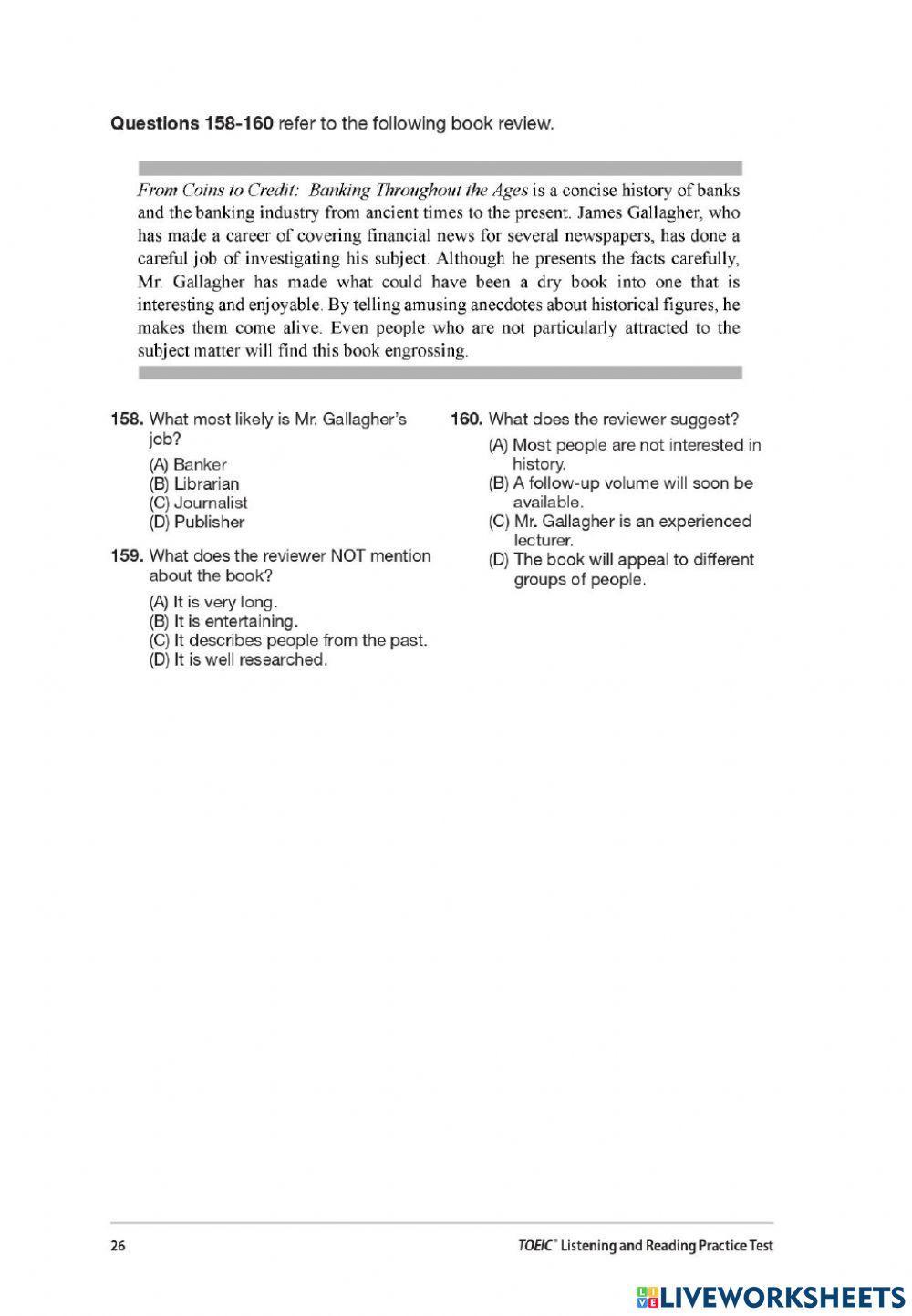 TOEIC Part 7-A | Free Interactive Worksheets | 2044204