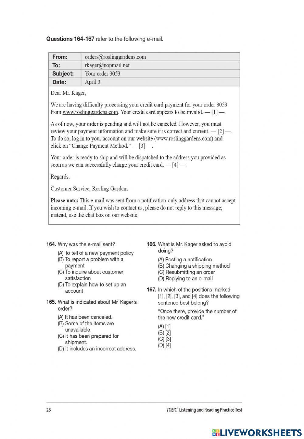 TOEIC Part 7-A | Free Interactive Worksheets | 2044204
