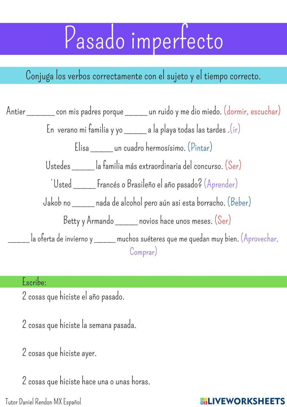Pasado Imperfecto worksheet | Live Worksheets