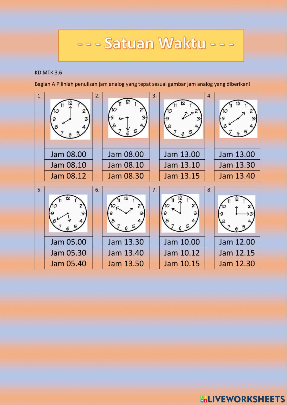 Satuan Waktu online exercise for | Live Worksheets