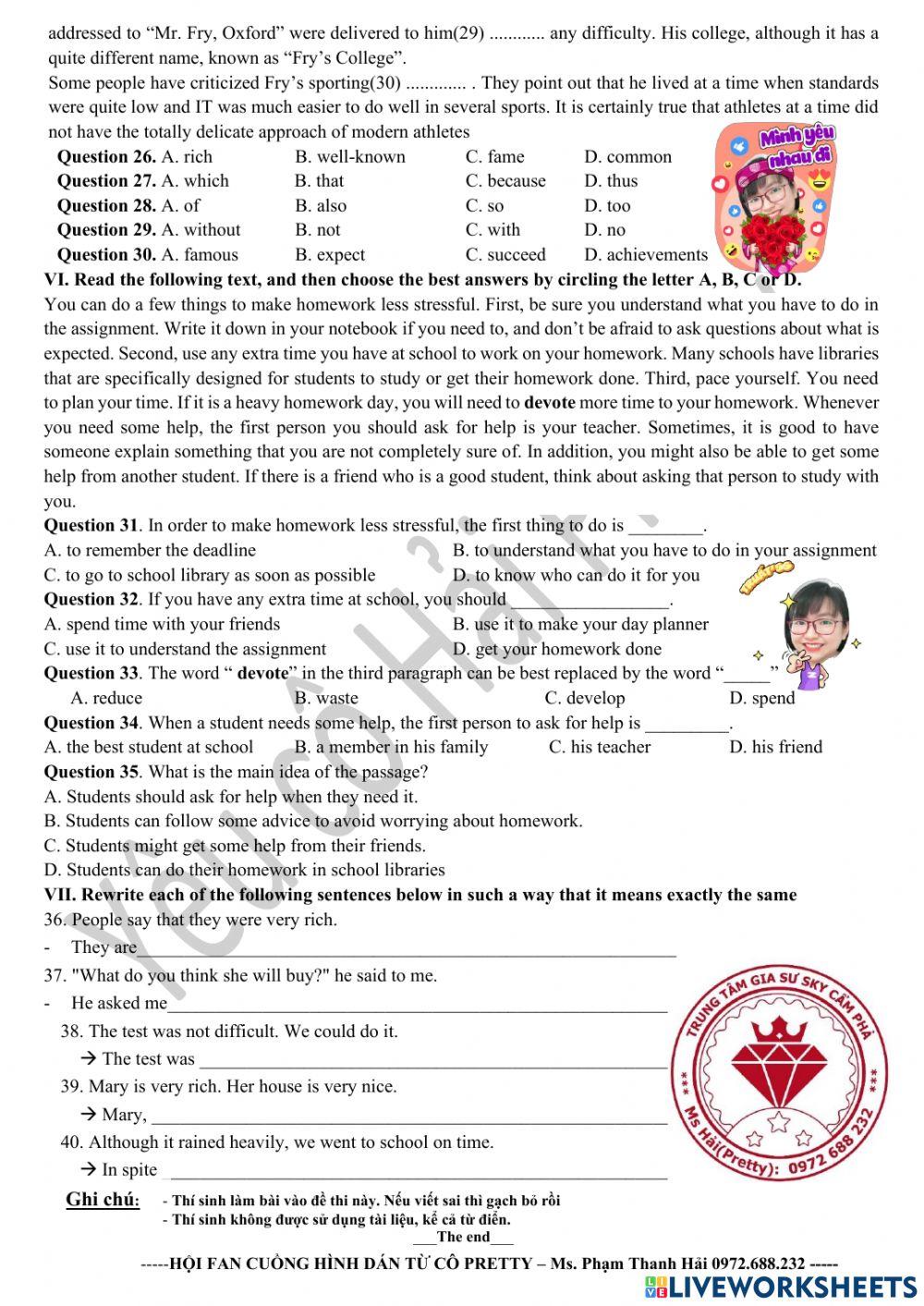 MH CVA lẻ interactive worksheet | Live Worksheets