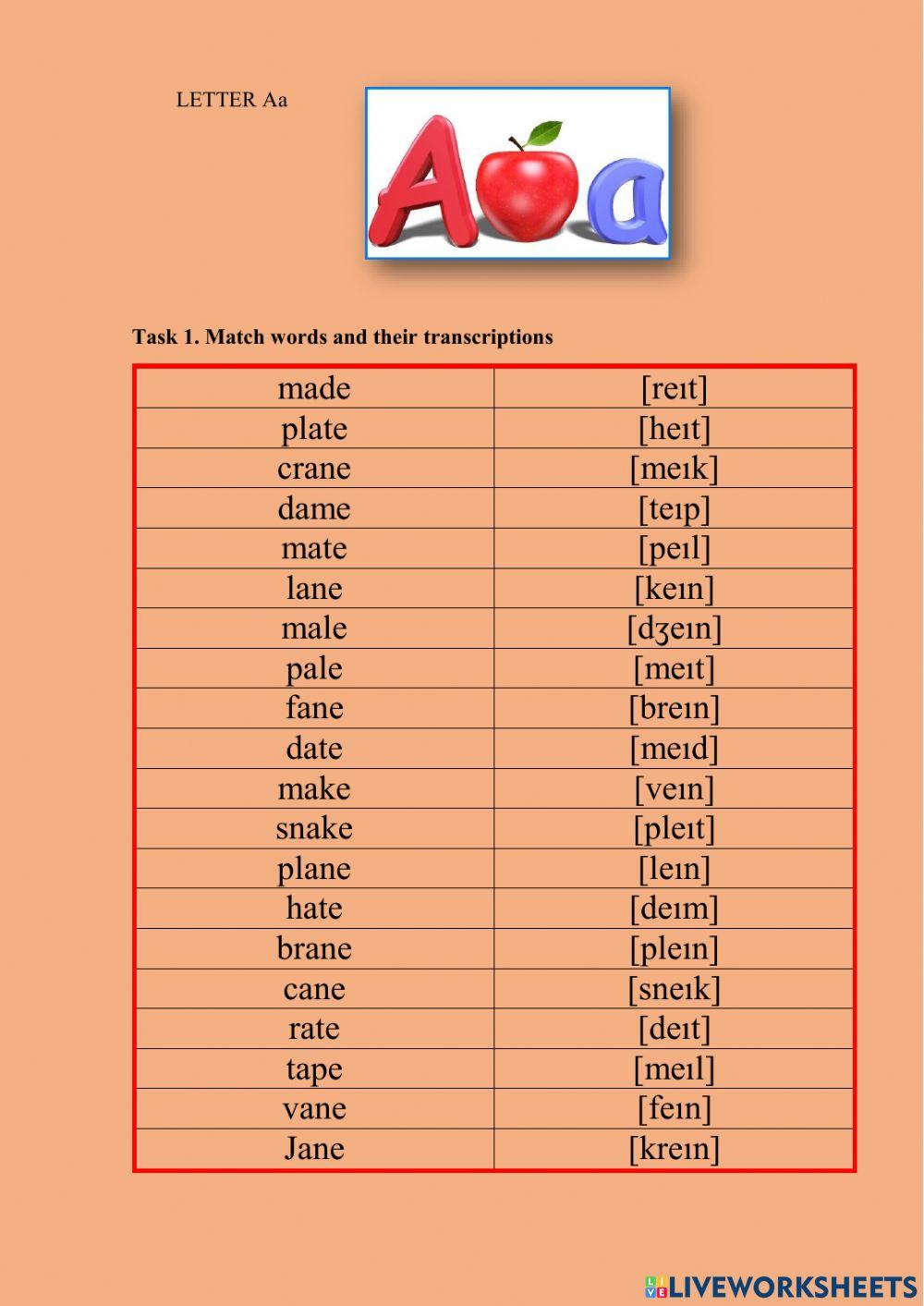 Pdf online activity: Letter Aa | Live Worksheets