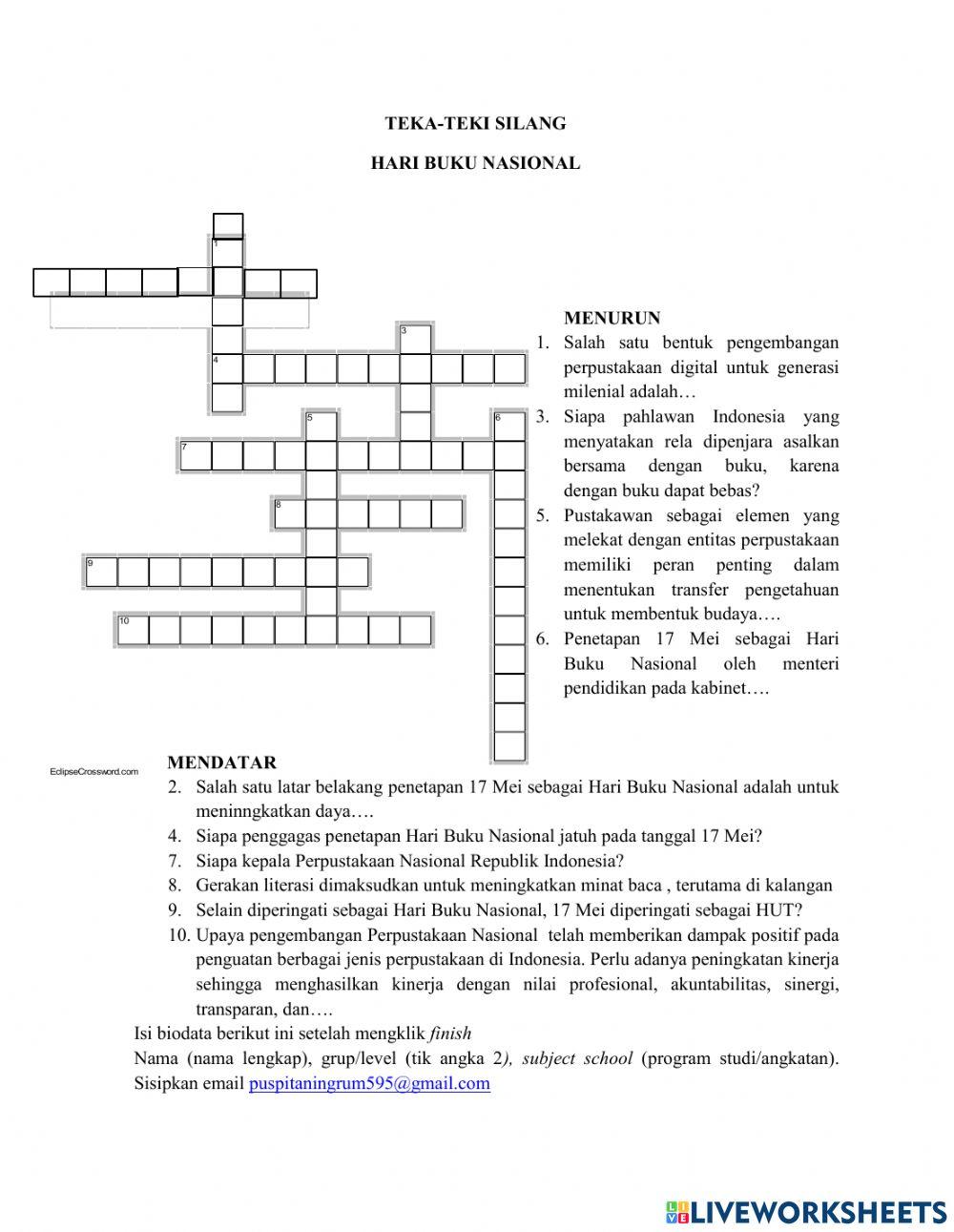 Hari Buku Nasional worksheet | Live Worksheets