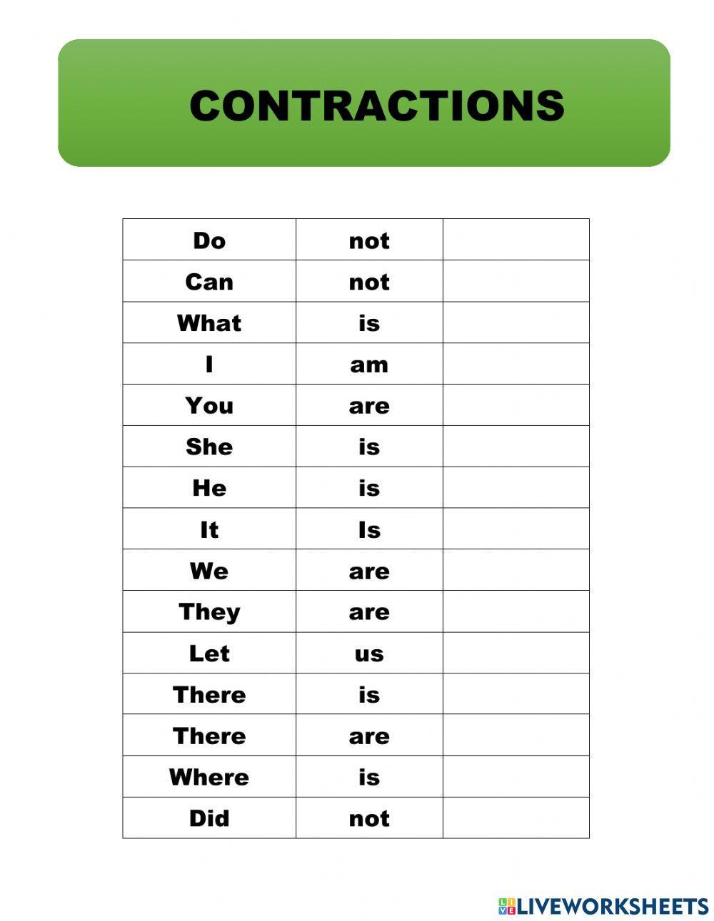 Contractions | Free Interactive Worksheets | 2044756