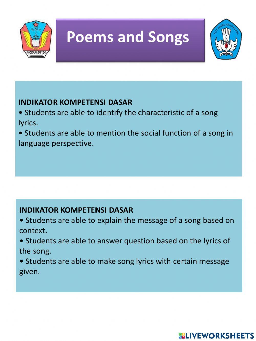 Song Lyric 10 worksheet | Live Worksheets