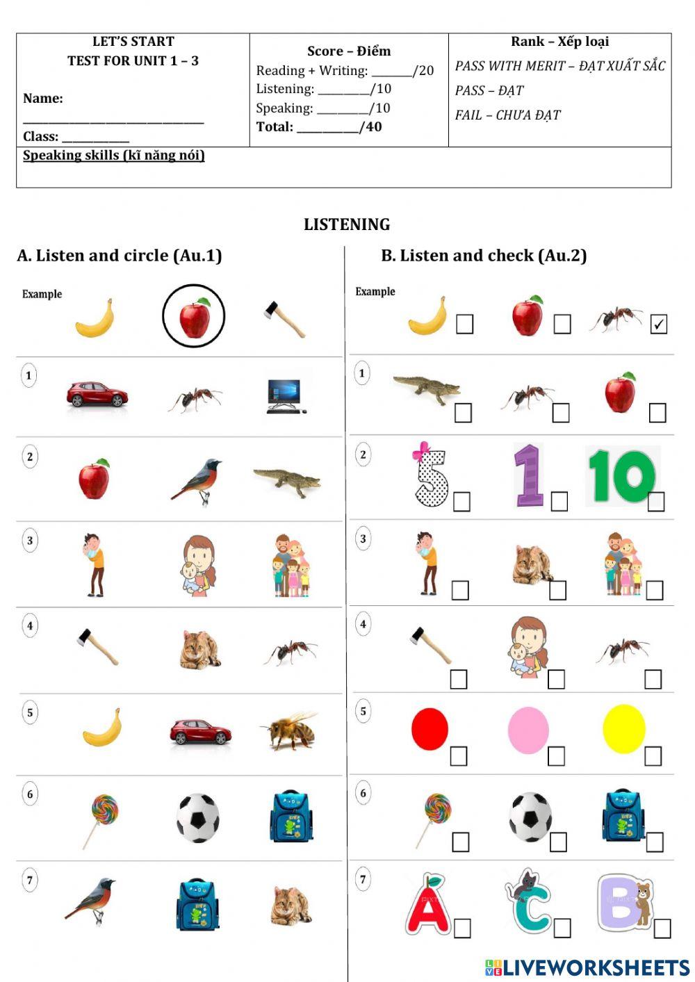 Final test unit1-3 let's start worksheet | Live Worksheets