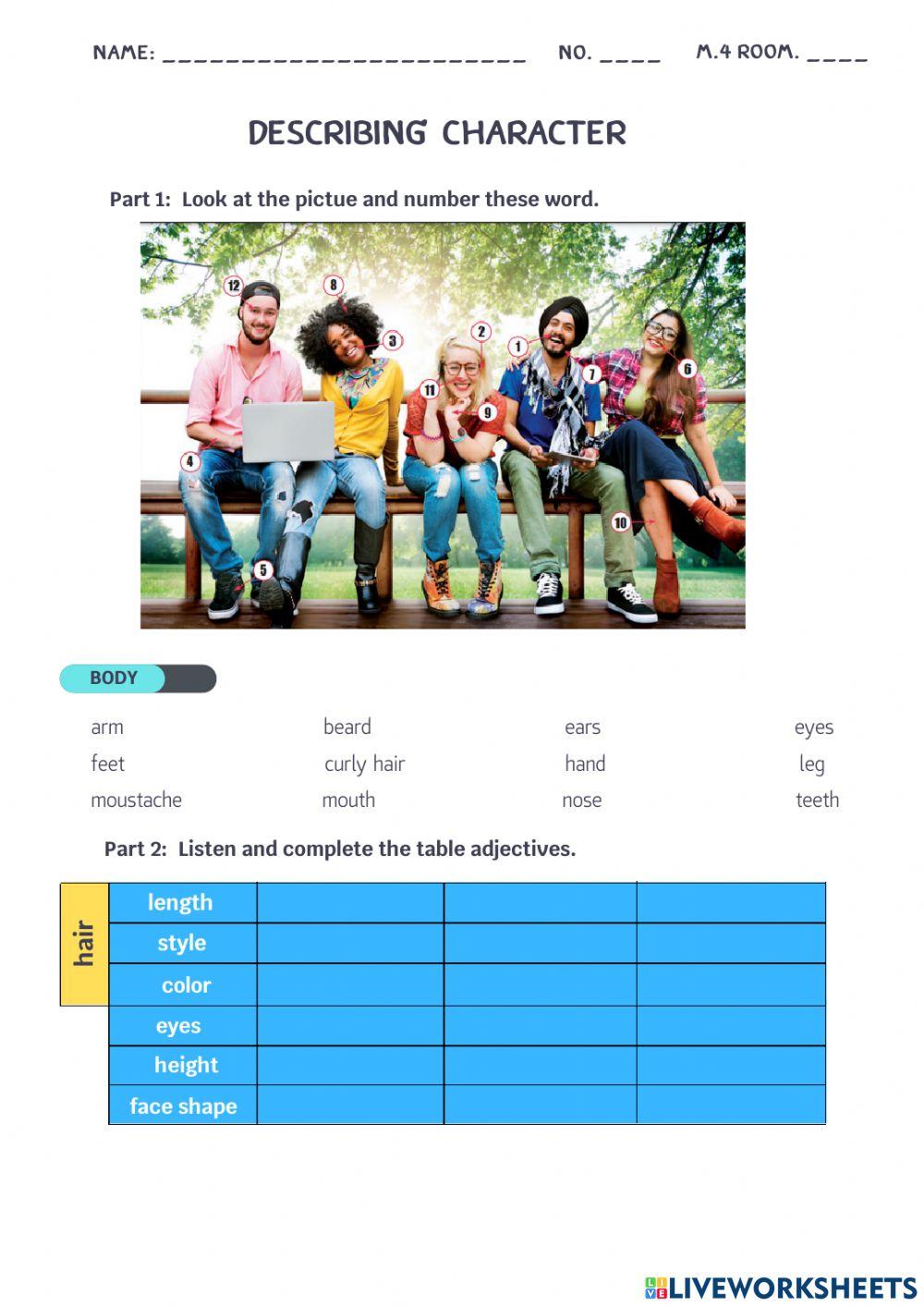 Charcter worksheet | Live Worksheets