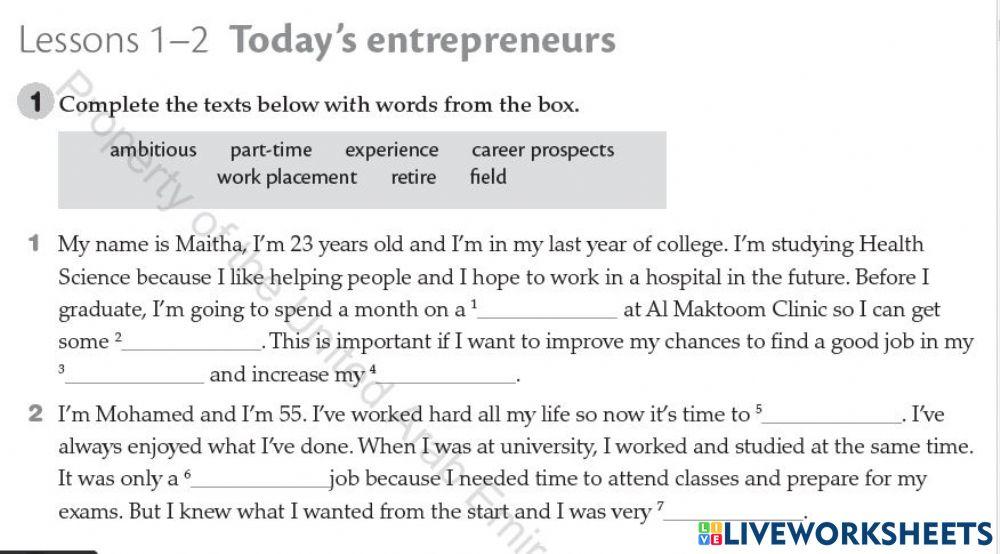 Unit 9 L1-2 Vocabulary online exercise for | Live Worksheets