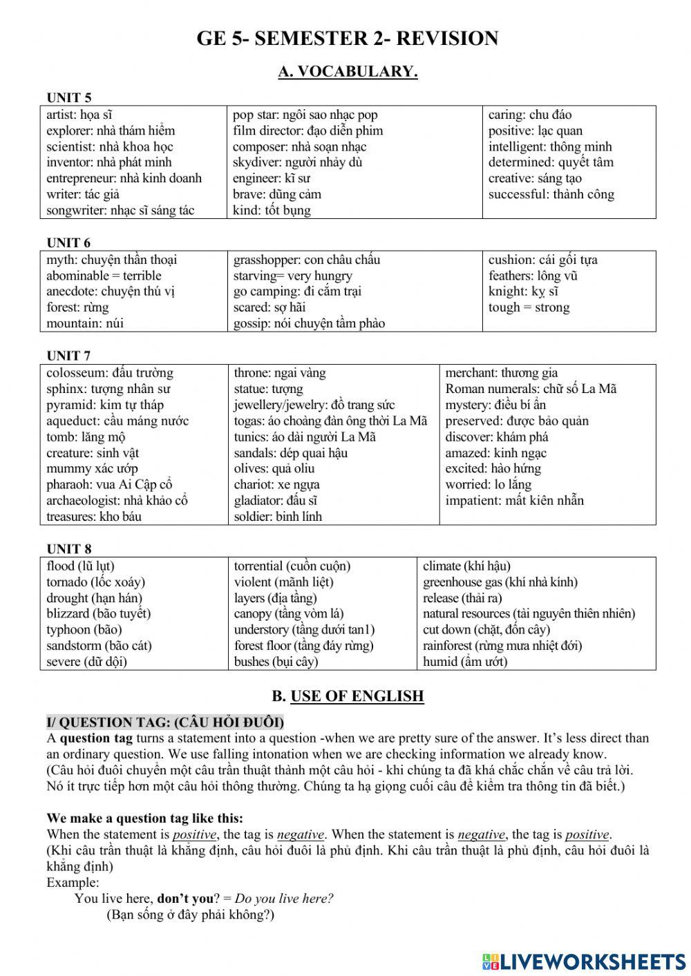 GE FINAL TEST REVISION 5 online exercise for | Live Worksheets