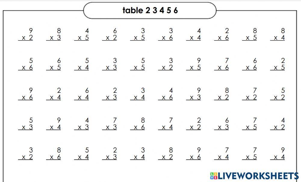 Table 2 3 4 5 6 | Free Interactive Worksheets | 2046838
