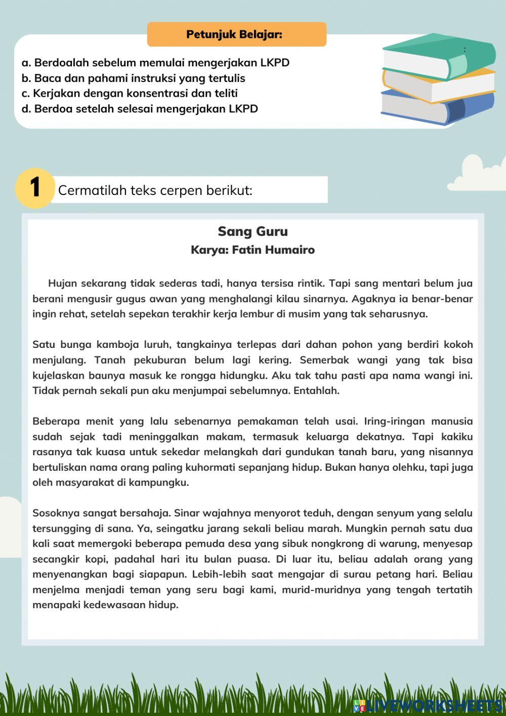 LKPD Menyimpulkan Unsur Cerpen online exercise for | Live Worksheets