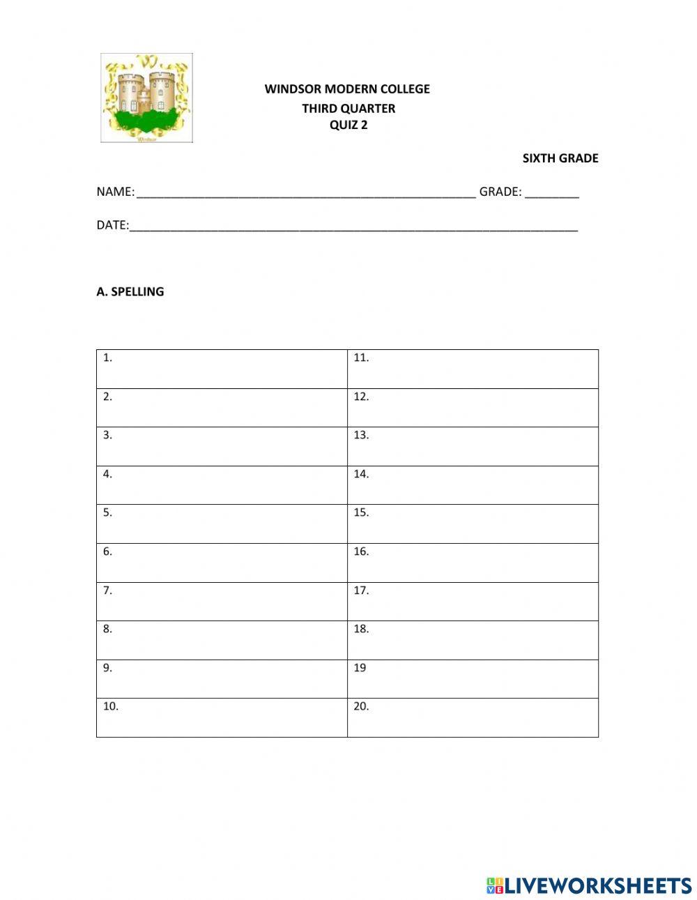 Spelling words ld 4 week 3-4 worksheet | Live Worksheets