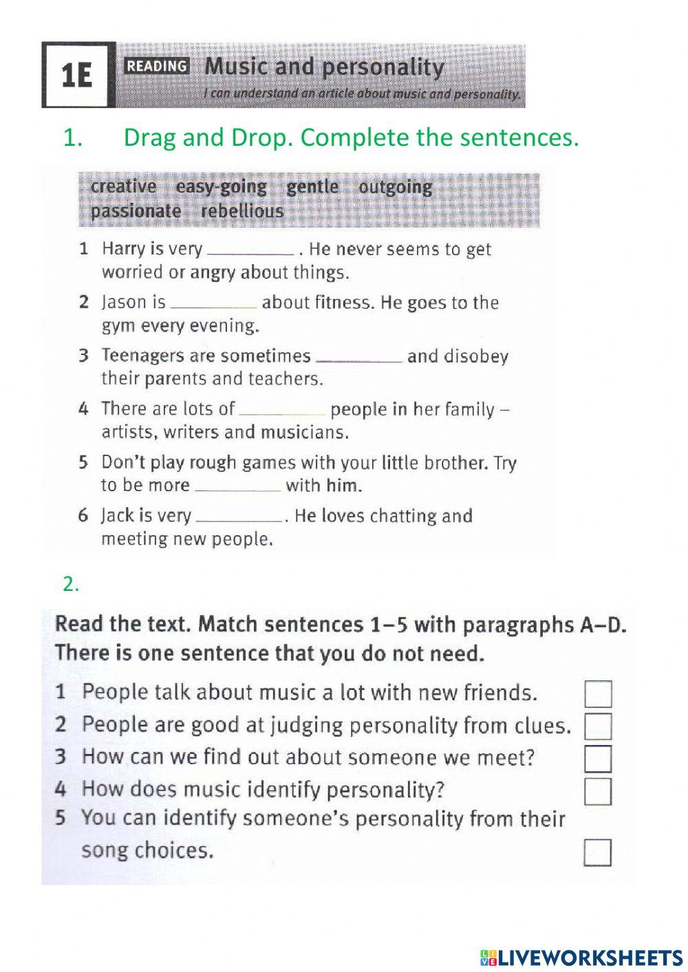 Solutions A2 1E worksheet | Live Worksheets