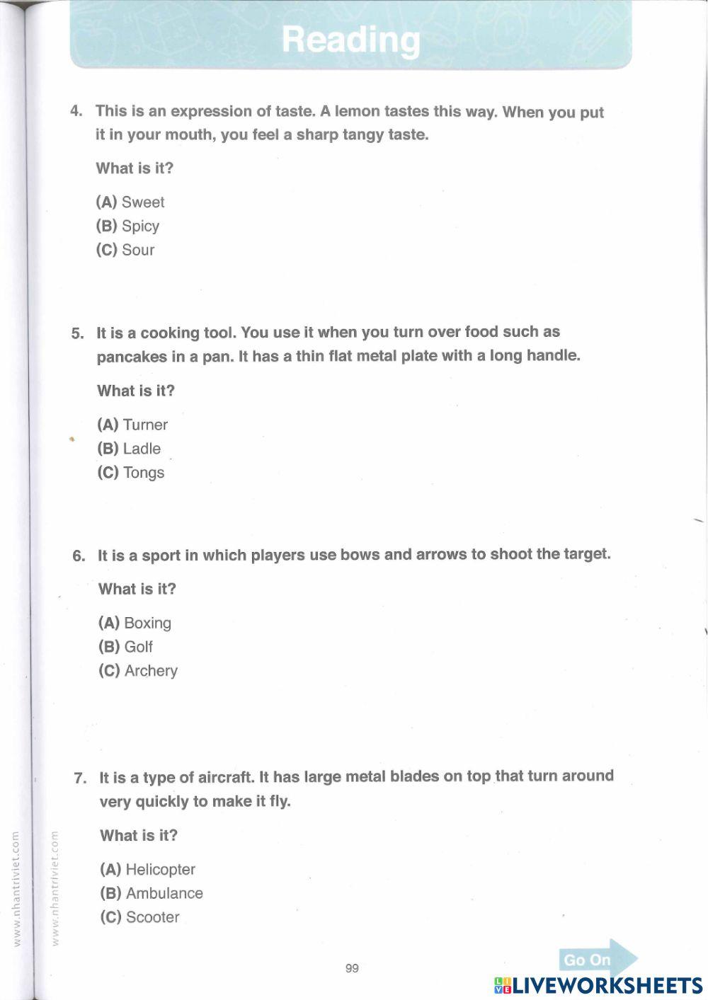 Step 2 book 2 practise test reading part 1 online exercise for 2-3-4-5 ...