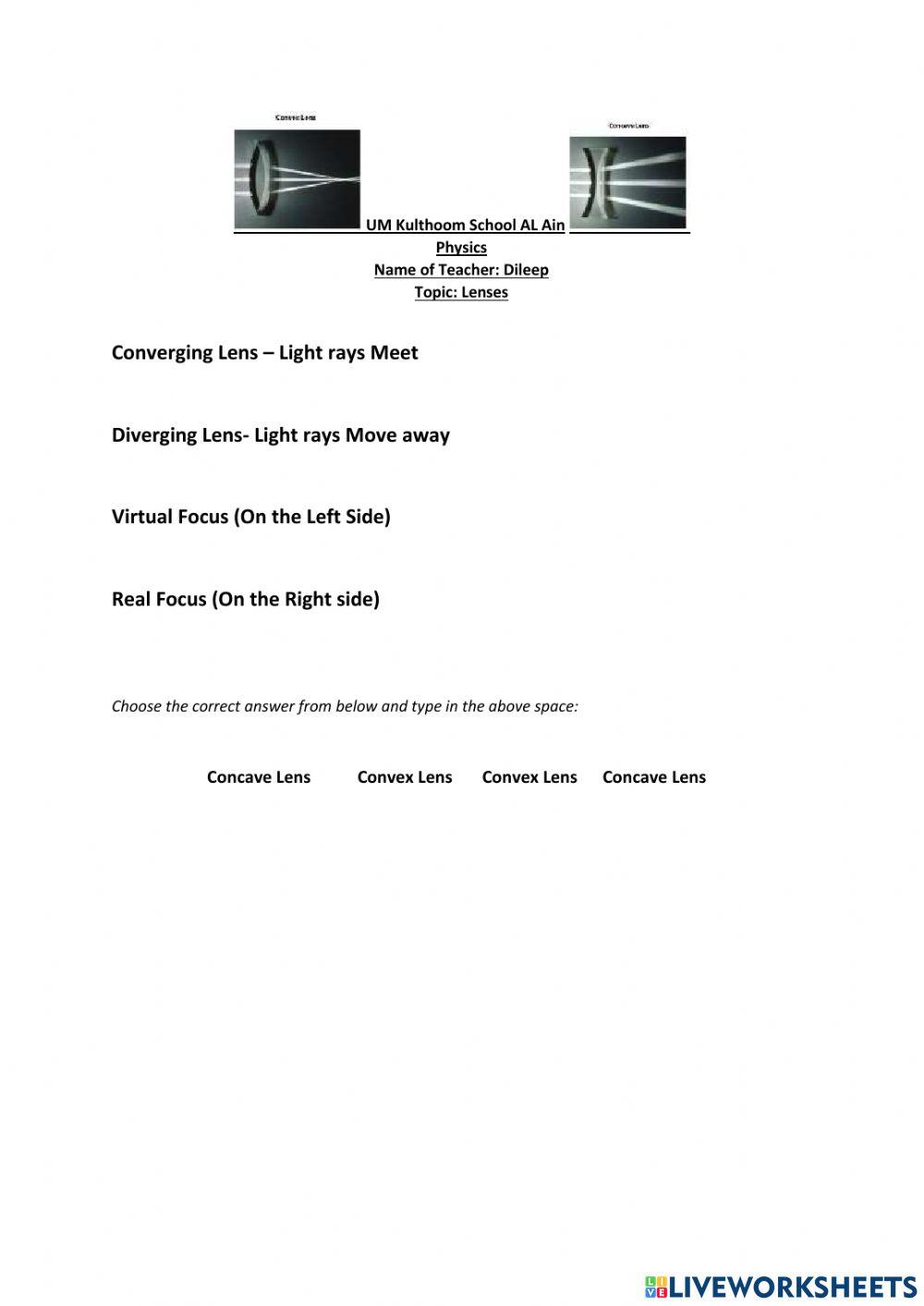 Types of Lenses online exercise for | Live Worksheets