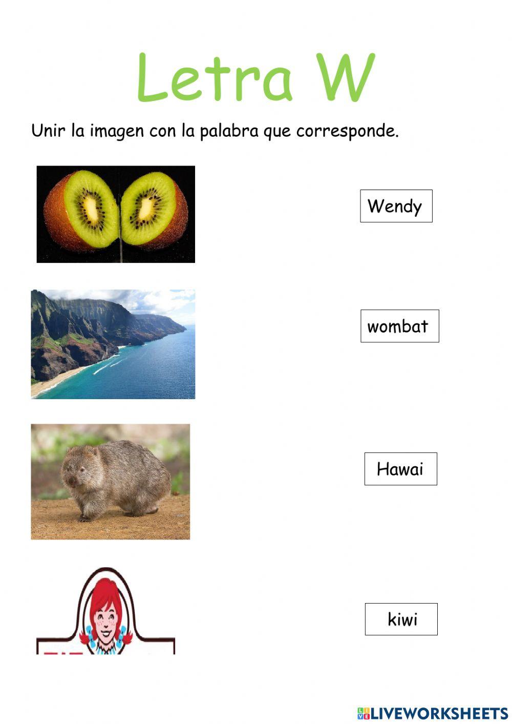 Letra w | Free Interactive Worksheets | 2047775