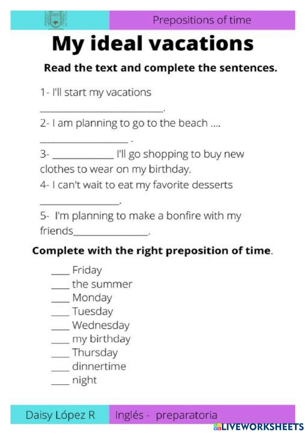 Reading preposition activity online exercise for | Live Worksheets
