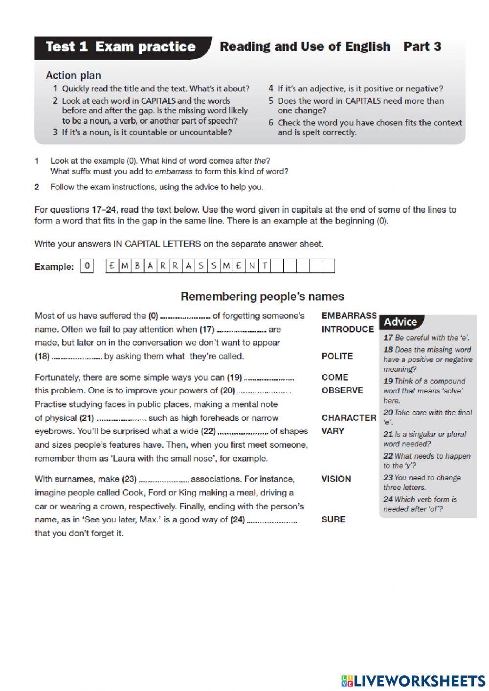 Uoe exercise | Live Worksheets