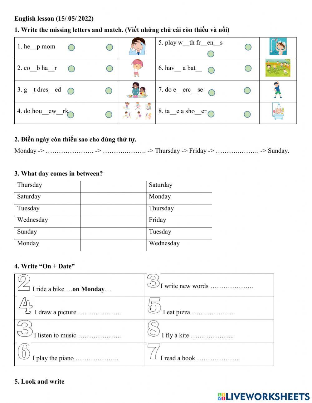 Group 2 - Daily routine + thứ worksheet | Live Worksheets