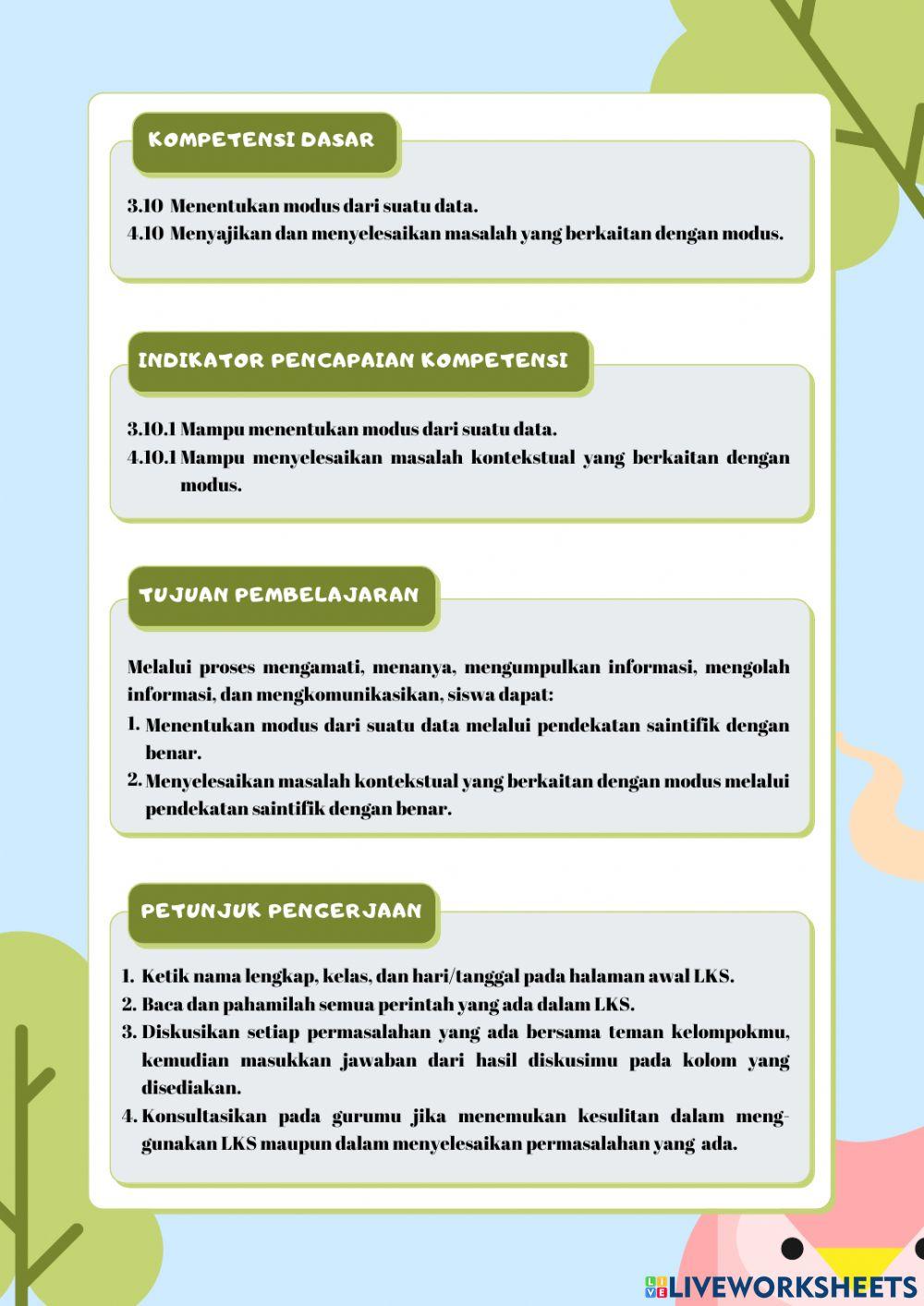 LKS 4 Modus worksheet | Live Worksheets