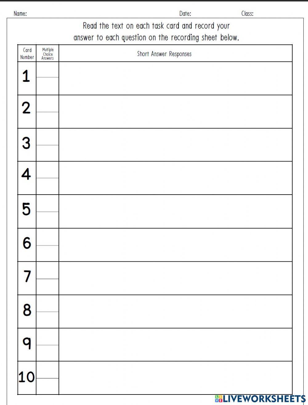 Edit Task Card - 10 4th-5th Grade online exercise for | Live Worksheets