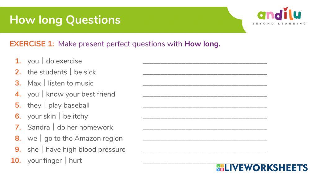 Present Perfect Questions with How long 2459 | andilu