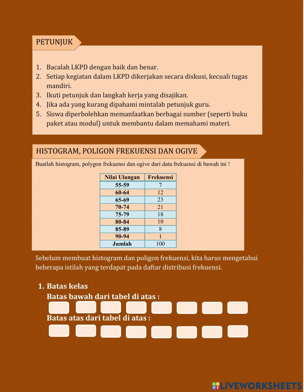Histogram, poligon dan ogive worksheet | Live Worksheets