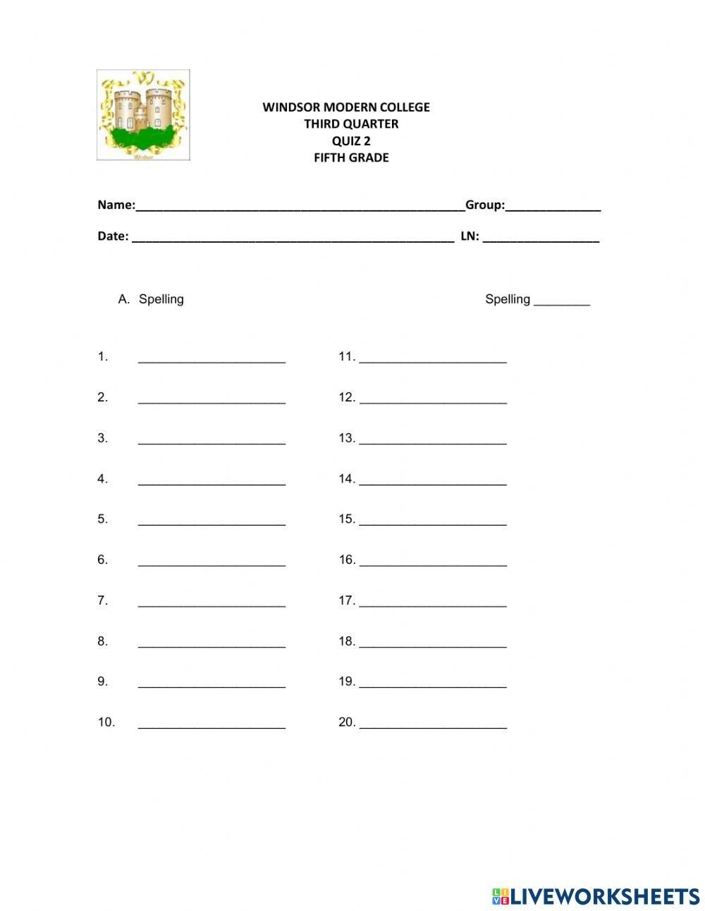 Quiz 2 3rd qrtr worksheet | Live Worksheets