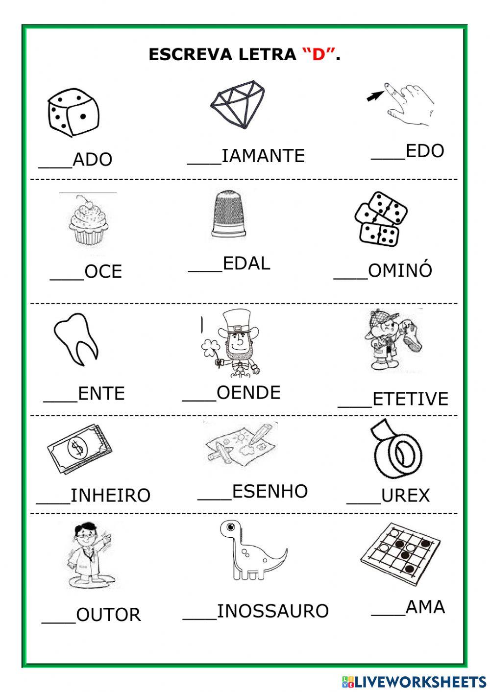 Letra d online pdf worksheet | Live Worksheets