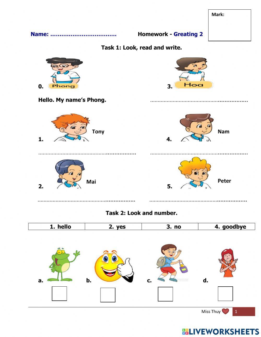 Greeting online exercise for 1 | Live Worksheets