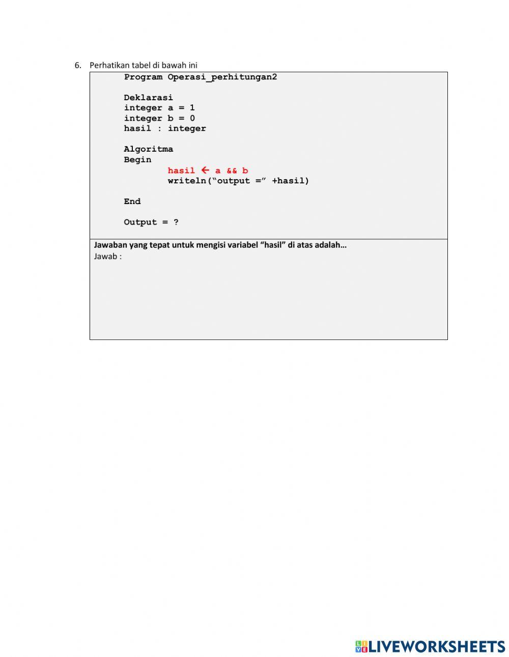 Soal Drag and Drop Pemrograman Dasar worksheet | Live Worksheets