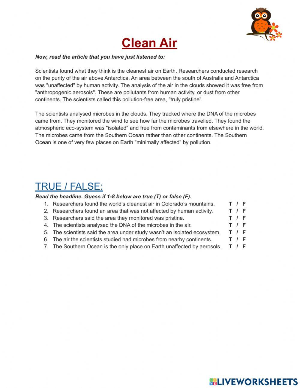 Level 6 - U1-L1: Clean Air worksheet | Live Worksheets